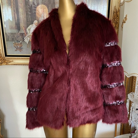 Joan Boyce | Jackets & Coats | Joan Boyce Faux Fur Jacket With Sequin ...